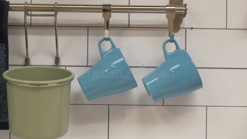 Hanging Cup on Shelf with Kitchenware, Stock Video - Video of clean ...
