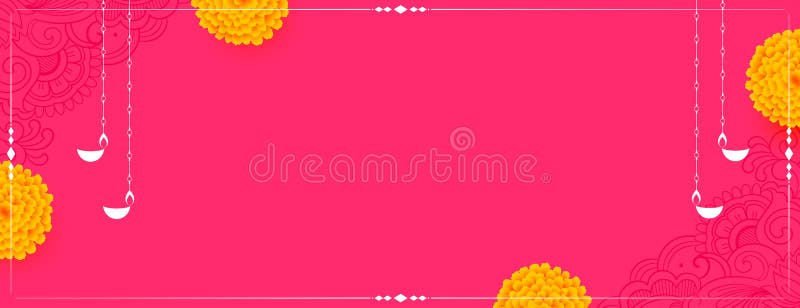Hanging Diwali Diya Pink Banner with Text Space and Floral Stock Vector ...