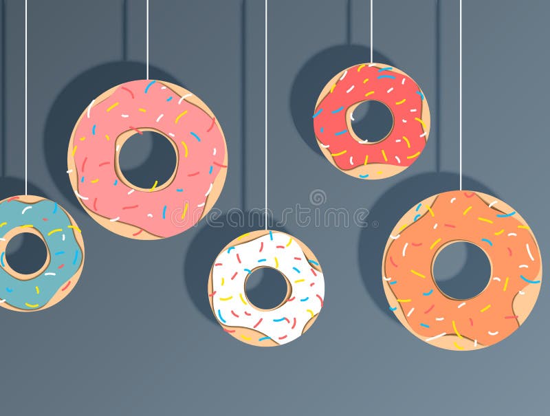 Hanging Donuts, Paper Cut Style Stock Vector - Illustration of ring ...