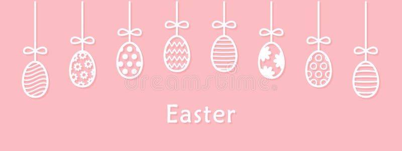 Hanging Easter Eggs Composition with Text, White Vector Illustration on ...