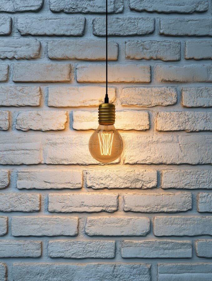 Hanging Edison Bulb on Brick Wall Stock Photo - Image of design, energy ...