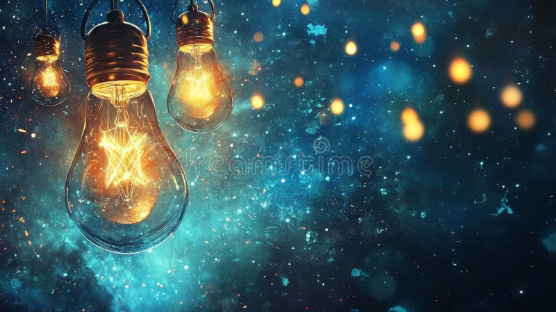 Hanging Edison Bulbs in Cosmic Background Stock Image - Image of ...