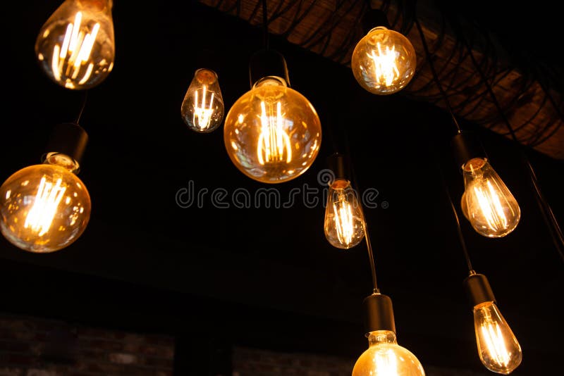 Hanging Edison Bulbs (vintage Lighting Bulb Stock Photo - Image of ...