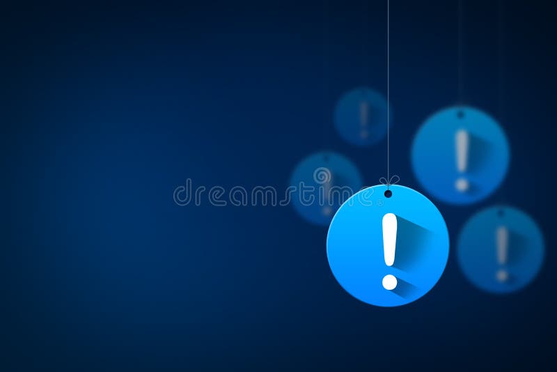 Hanging Exclamation Mark Concept with Bulb on Blue Background Stock ...