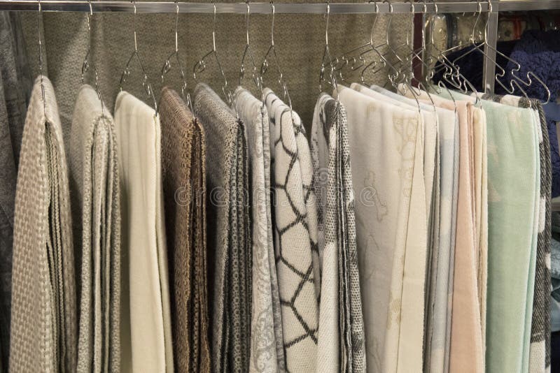 Hanging Fabric and Textiles in Front of Shop Stock Photo - Image of ...