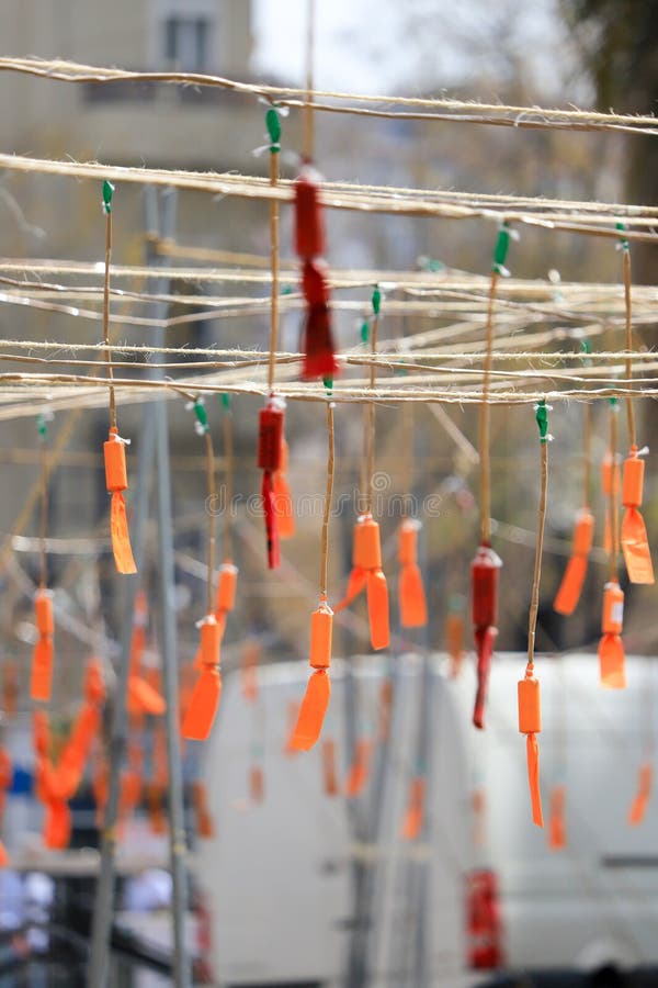 Hanging Firecrackers of Different Colors during the Mascleta, a ...