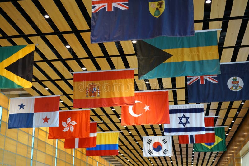 Hanging Flags of Multi Nations Stock Photo - Image of event ...
