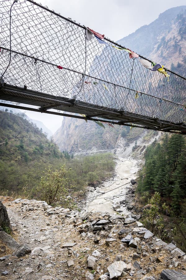 Suspension Foot Bridge in Himalaya, Nepal Stock Image - Image of nature ...