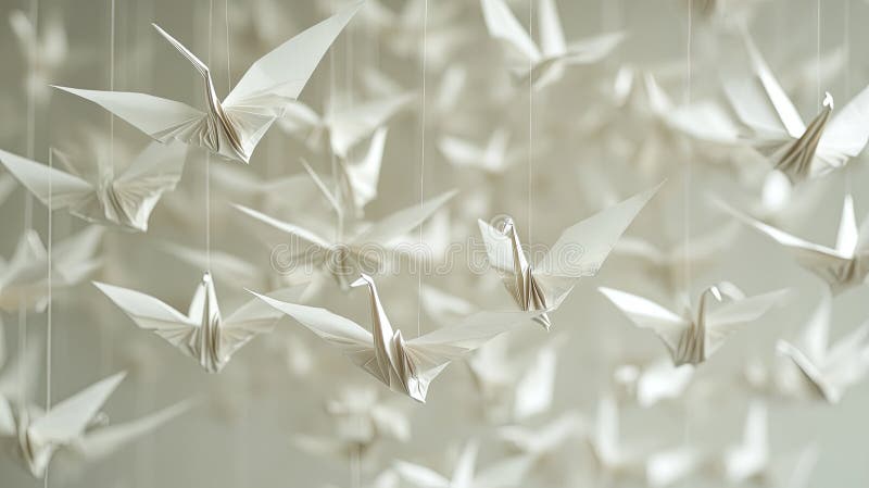 Hanging Garlands Made of Paper Cranes Folded from Old Books . Stock ...