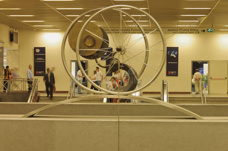 Hanging Golden Clock in the Athens with People Editorial Stock Image ...
