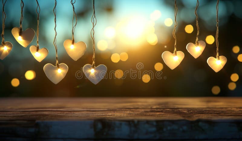 Hanging Heart Heart on String with Lights Stock Image - Image of happy ...
