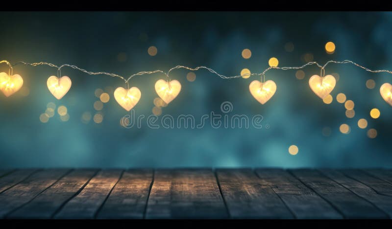 Hanging Heart Heart on String with Lights Stock Image - Image of night ...
