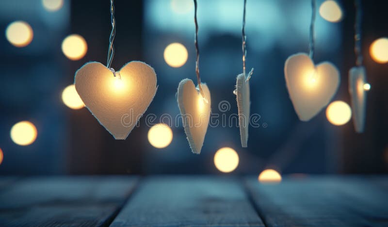 Hanging Heart Heart on String with Lights Stock Image - Image of winter ...