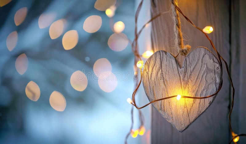 Hanging Heart Heart on String with Lights Stock Image - Image of ...