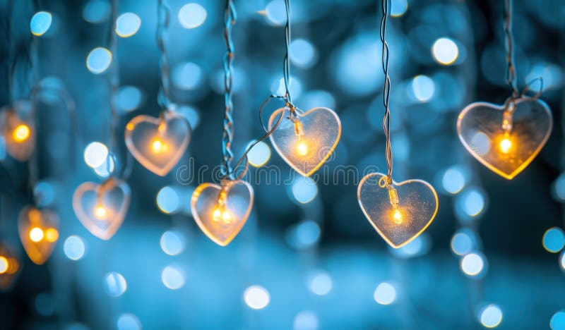 Hanging Heart Heart on String with Lights Stock Image - Image of ...