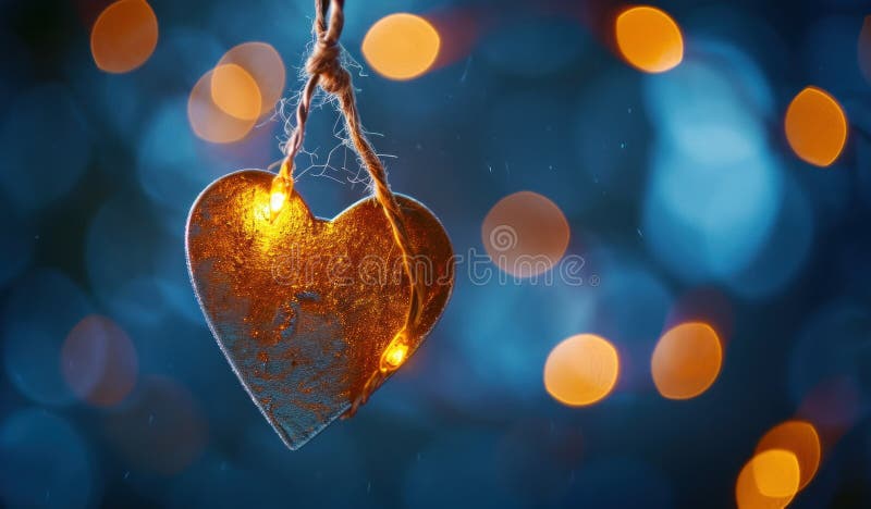 Hanging Heart Heart on String with Lights Stock Photo - Image of ...