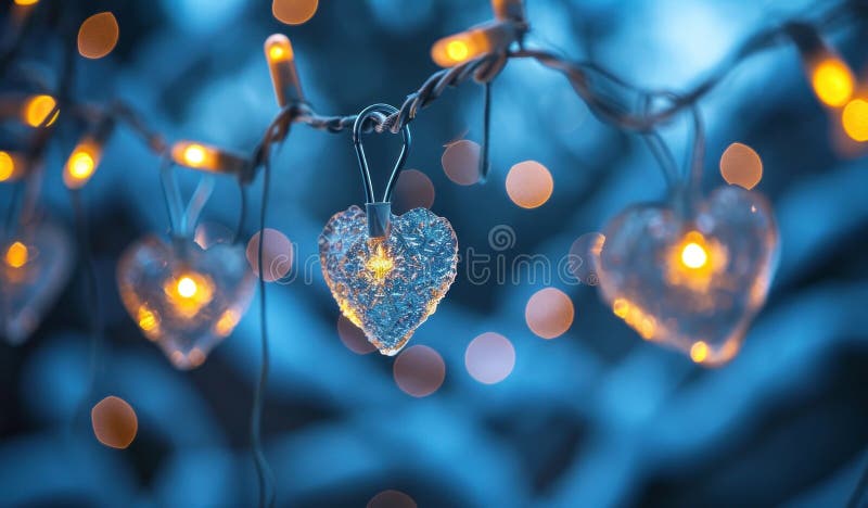 Hanging Heart Heart on String with Lights Stock Image - Image of shape ...