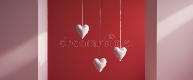 Hanging Hearts Decoration on Red Background Stock Image - Image of ...