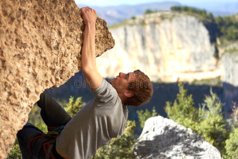 Adventure Rock Climbing Man Dangling Cliff Stock Photos - Free ...
