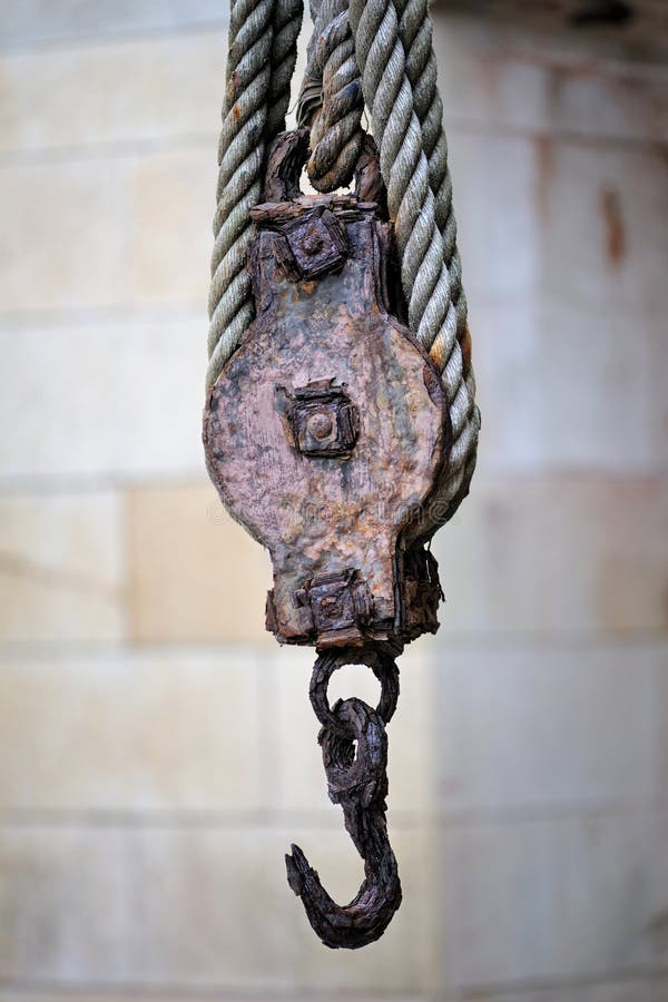 Hanging hook stock photo. Image of pulley, rope, weathered - 18381110