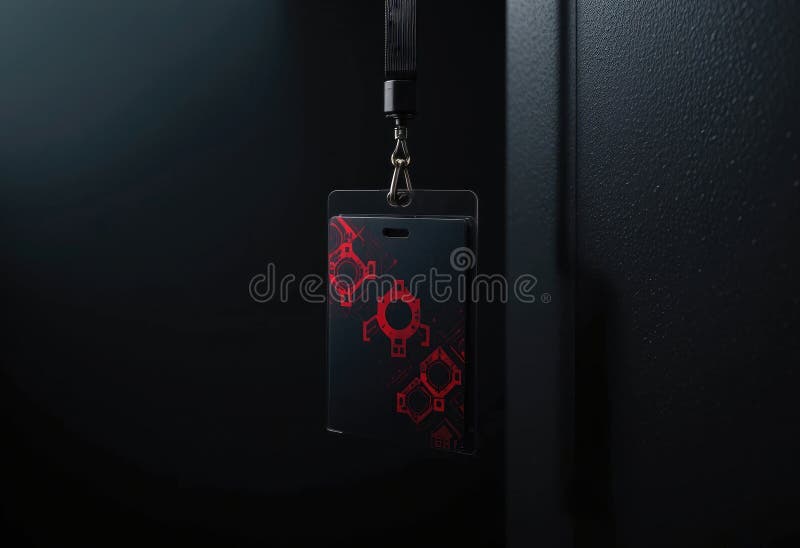 Hanging Identification Badge with Abstract Red Design on a Lanyard ...