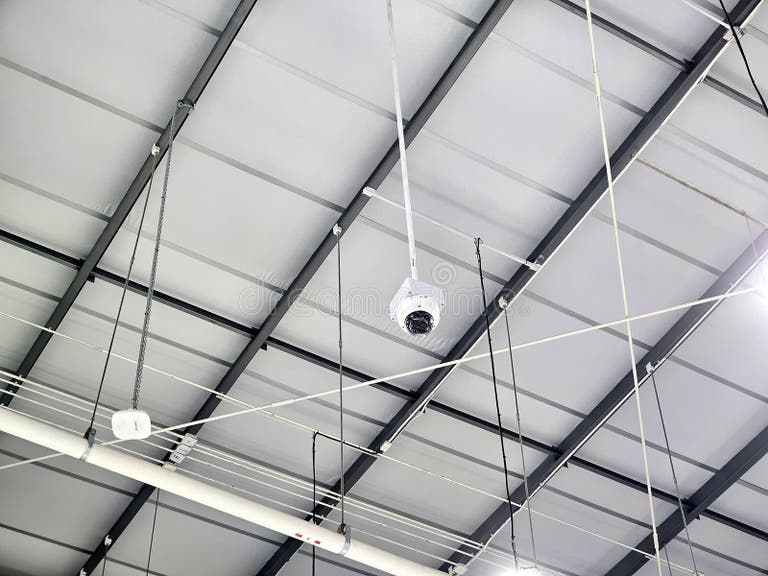 Hanging Internal CCTV Camera on the Ceiling of Warehouse. Stock Image ...