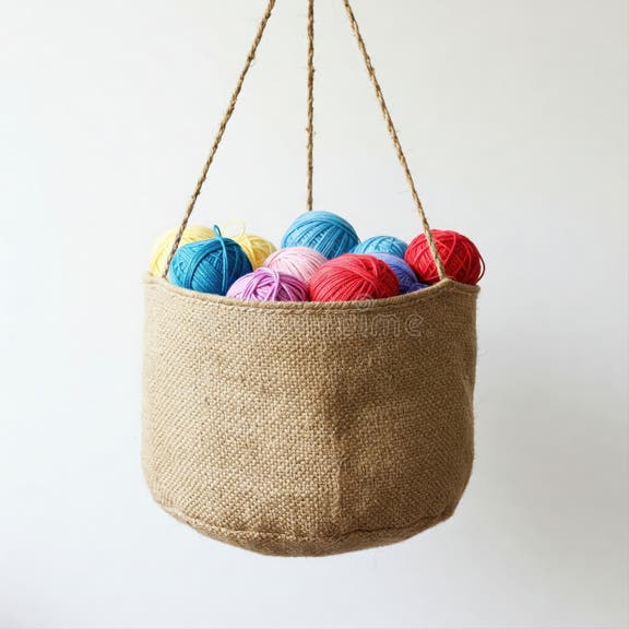 A Hanging Jute Storage Basket Stock Illustration - Illustration of ...
