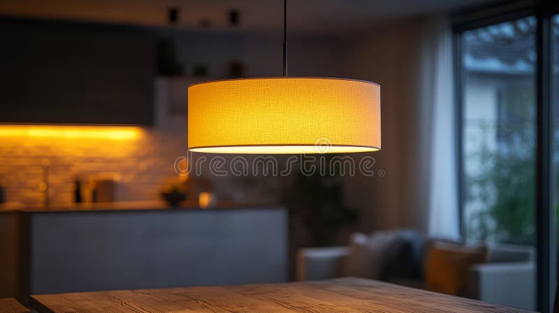 Hanging Lamp Illuminating a Cozy Modern Home Interior Stock Photo ...