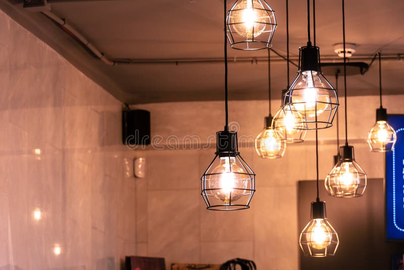 Hanging Lamps in Loft Style Indoors Stock Image - Image of contemporary ...