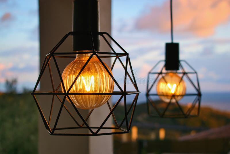 Hanging Lamps with Modern Big Bulbs Inside the Cozy Home Interior Stock ...