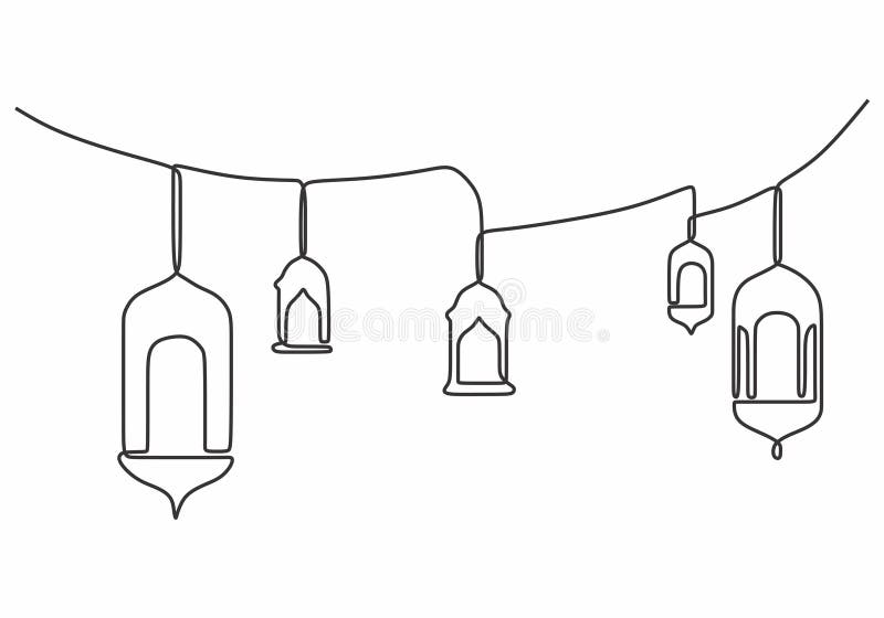 Hanging Lanterns in One Continuous Single Line Art Drawing Style ...
