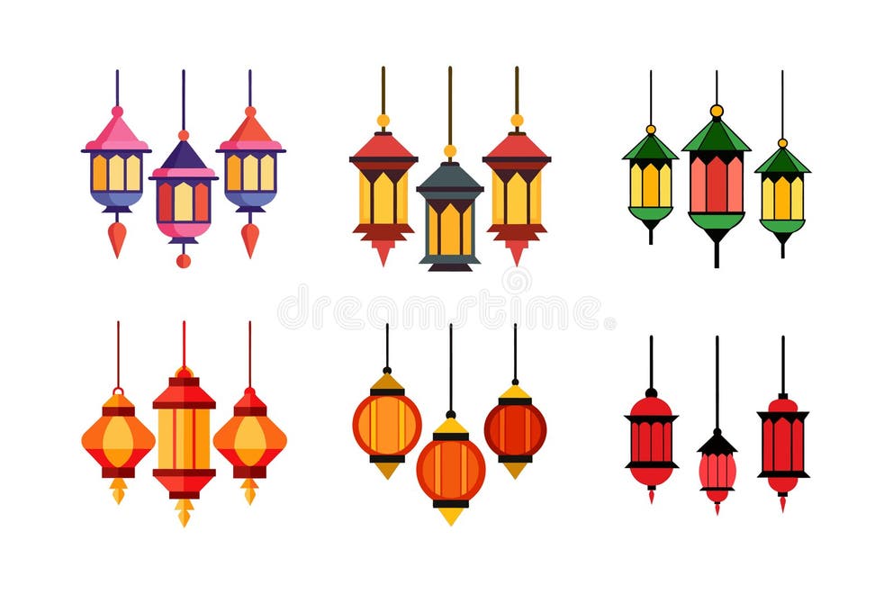 Hanging Lanterns Vector Art Illustration Icon Set Stock Vector ...