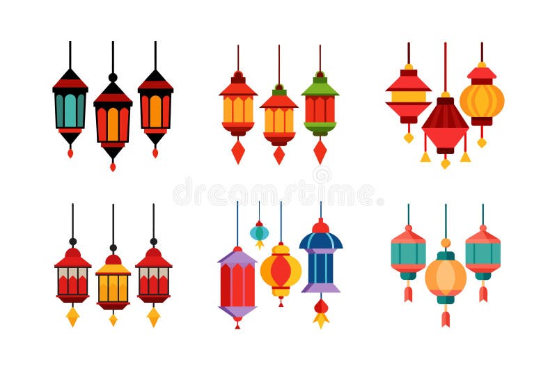 Hanging Lanterns Vector Art Illustration Icon Set Stock Vector ...