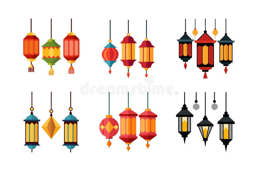 Hanging Lanterns Vector Art Illustration Icon Set Stock Vector ...