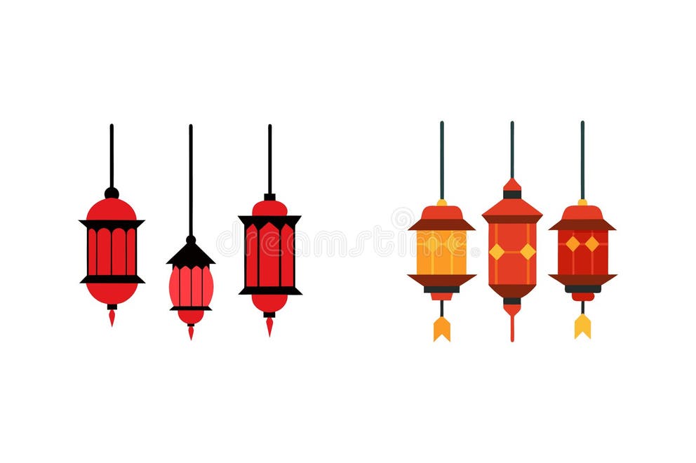 Hanging Lanterns Vector Art Illustration Icon Set Stock Vector ...