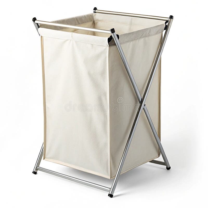 Hanging Laundry Hamper with Folding Frame on White Background Stock ...