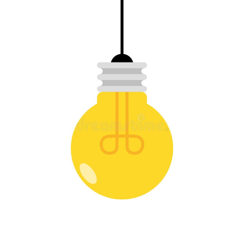 Hanging Light Bulb Icon in Flat Style. Lamp Sign Symbol Stock Vector ...