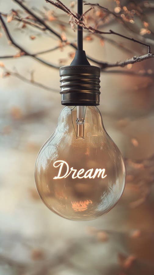 Hanging Light Bulb with Word Dream, Inspirational Concept Stock Image ...