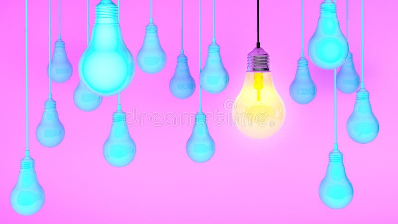Hanging Light Bulbs With Glowing One Different Idea On Background ... Hanging Light Bulbs With Glowing One Different Idea On Background ...