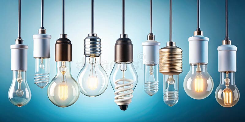 Hanging Light Bulbs on Light Blue Background for Creative Projects ...