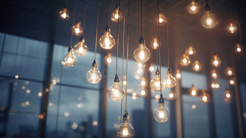 Hanging Light Bulbs in Modern Interior Lightening Design Stock ...