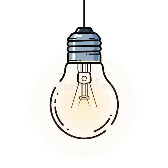 Hanging Lightbulb Illustration with Visible Filament and Metal Socket ...