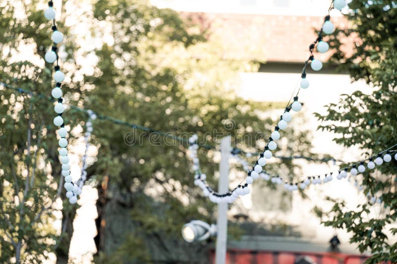 Hanging Lights and Bulbs at a Party Venue Stock Photo - Image of ...