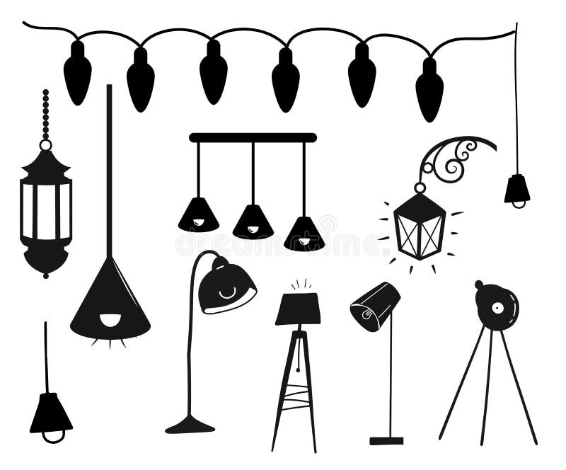 Hanging Lights Silhouettes Vector Stock Illustration - Illustration of ...