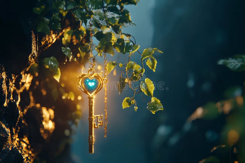 Hanging Magic Key in a Fantasy Forest, Stock Photo Stock Illustration ...