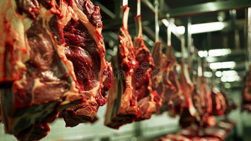 Hanging Meat in Meat Processing Plant Stock Illustration - Illustration ...