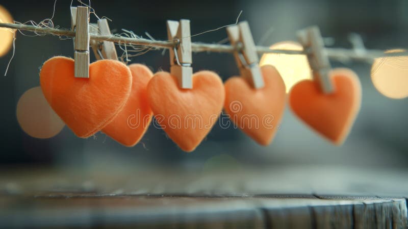 Hanging Orange Felt Hearts.AI Generated Image Stock Photo - Image of ...