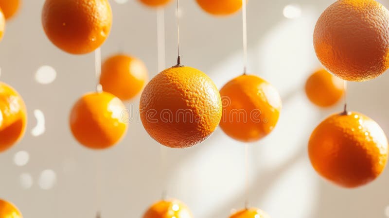 Hanging Oranges in Sunlight, Creative Fruit Display. Abstract Art and ...