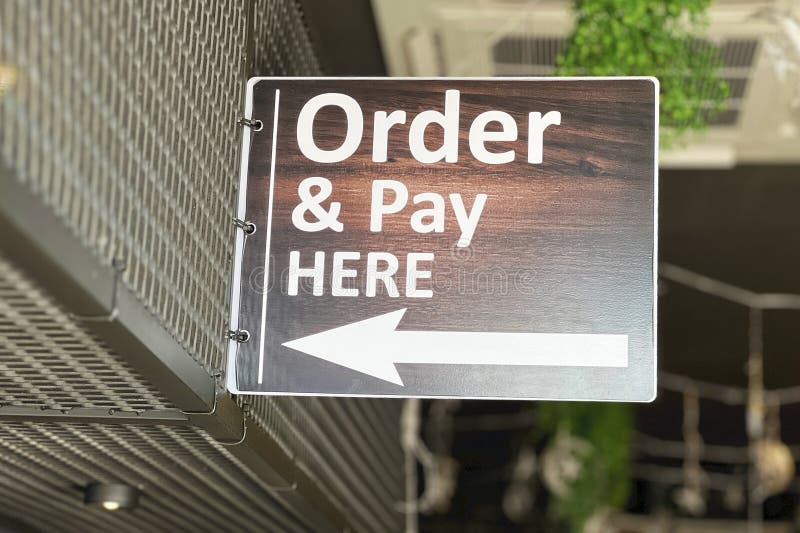 Hanging Order and Pay Here Sign Board Stock Photo - Image of retail ...