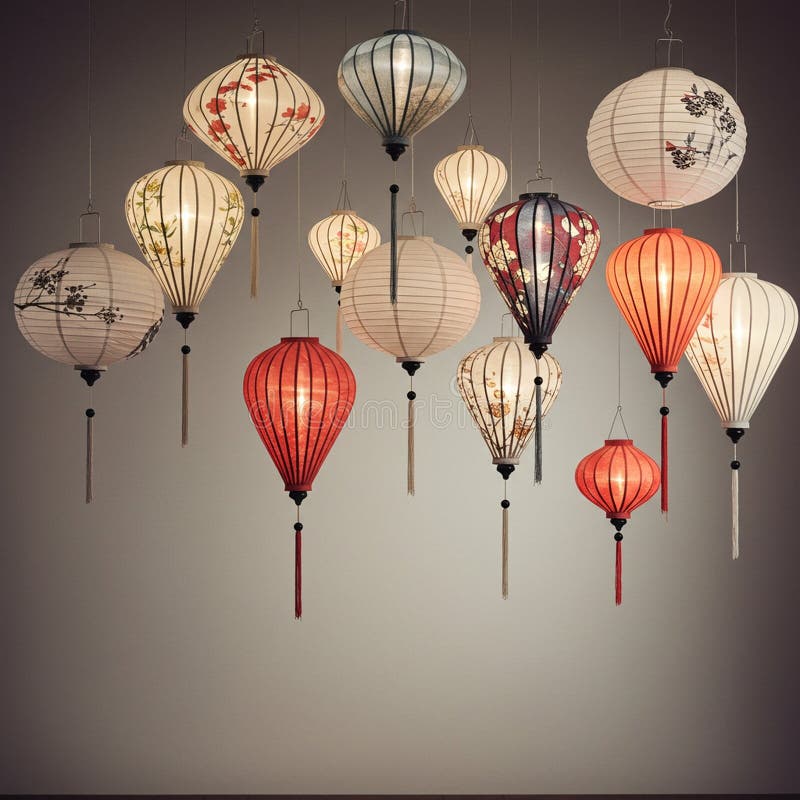 Hanging Paper Lanterns in Various Shapes and Sizes Feature Patterns of ...